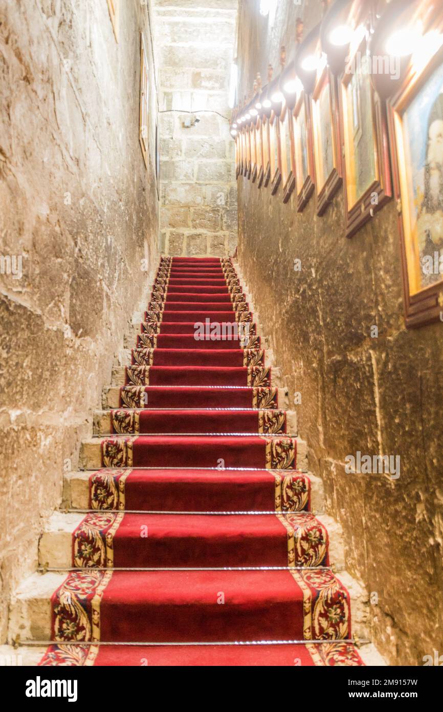 SOHAG, EGYPT: FEB 11, 2019: Stairs in the Coptic White Monastery (Deir ...