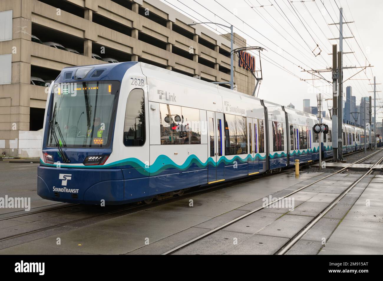 Seattle, WA, USA - January 15, 2023; Sound Transit light rail train ...