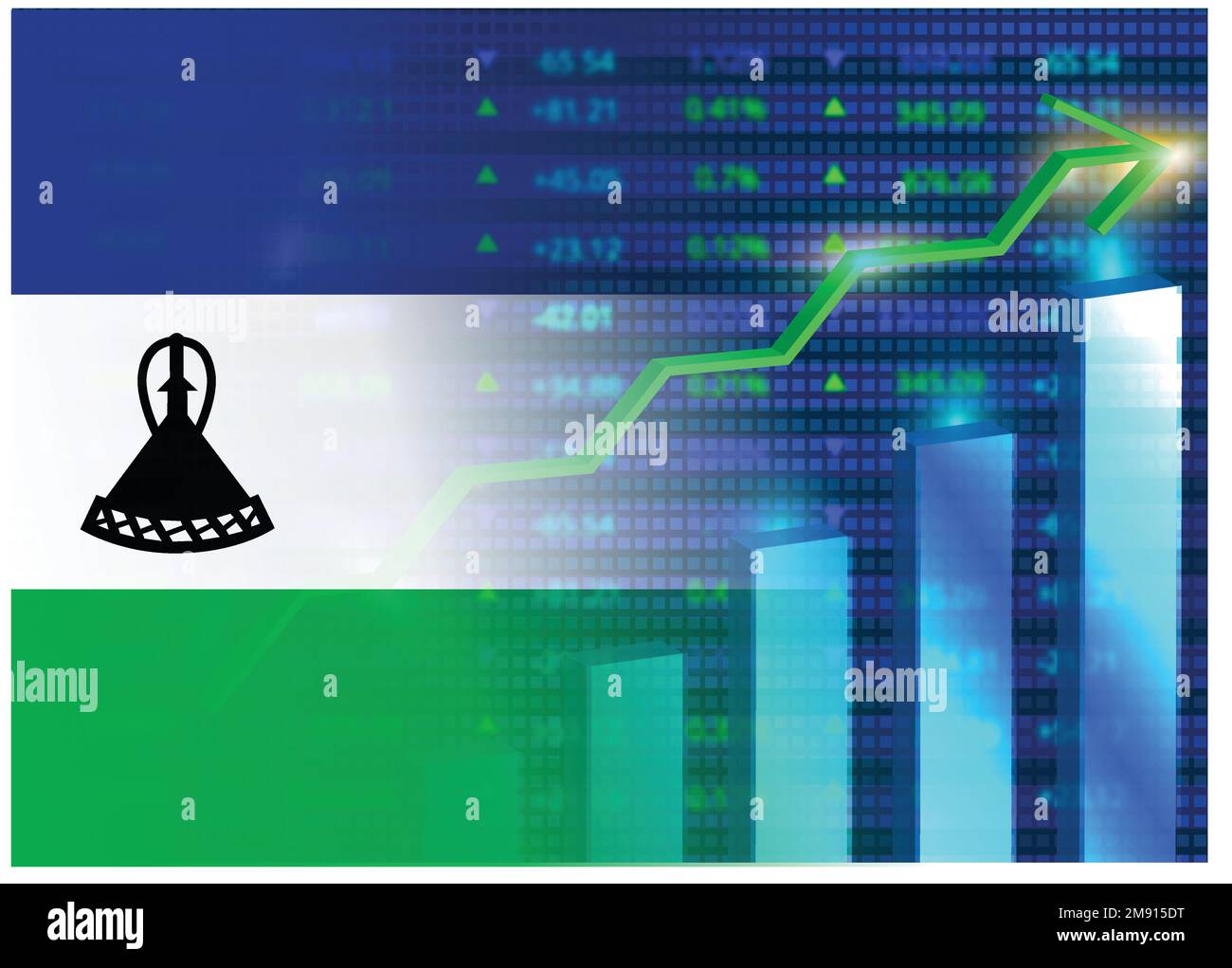 Economic growth in Lesotho.Lesotho's stock market.Lesotho flag with ...