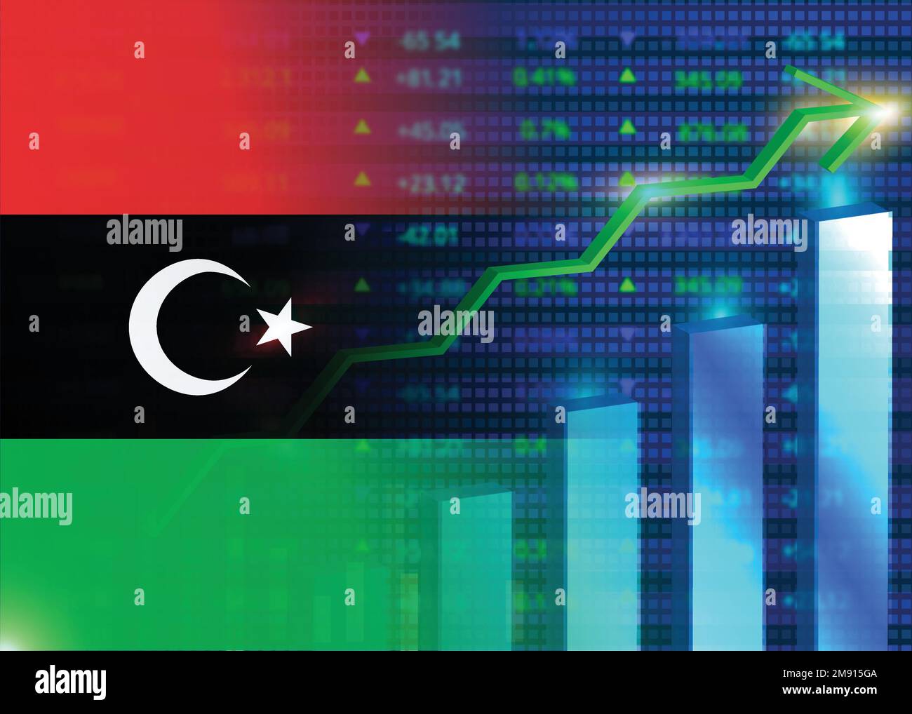 Economic growth in Libya.Libya's stock market.Libyan flag with charts ...