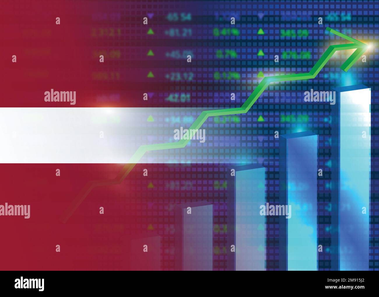 Economic growth in Latvia.Latvia's stock market.Latvian flag with ...
