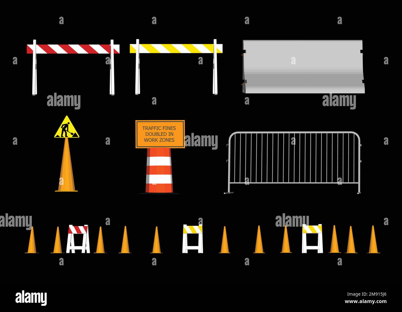 set of road barrier or under construction warning or barricade block ...