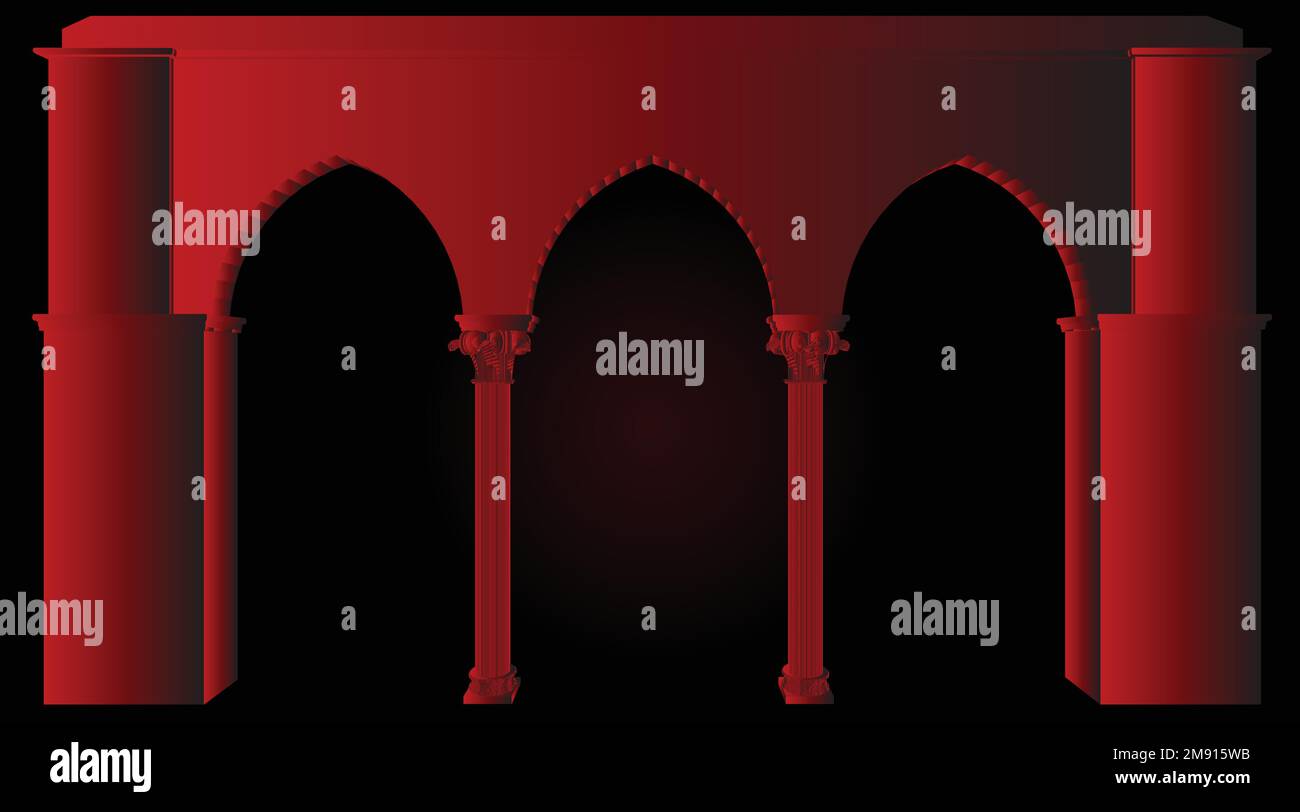 Stucco wall and marble floor with arches in Eastern style. 3D rendering ...