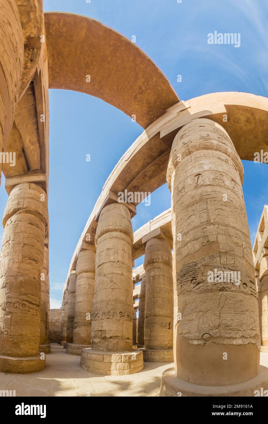 Decorated columns of the Great Hypostyle Hall in the Amun Temple ...