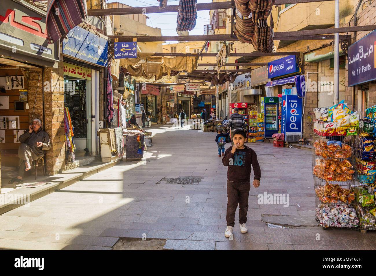 ASWAN, EGYPT: FEB 12, 2019: Old souk (market) in Aswan, Egypt Stock ...