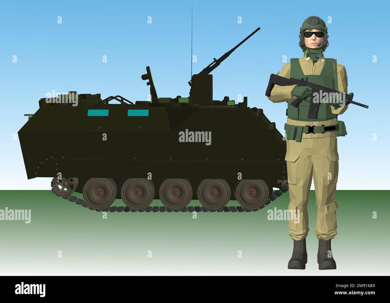 Military Vehicles, Weapon and Soldier in Army Uniform Set Vector ...