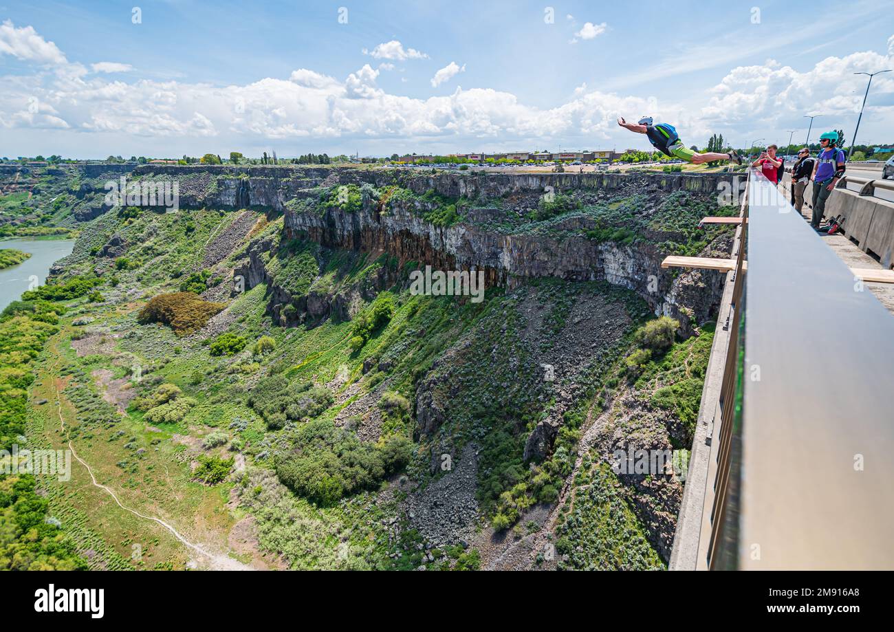 BASE jumper leaps from the Perrine Bridge in Twin Falls Idaho Stock ...