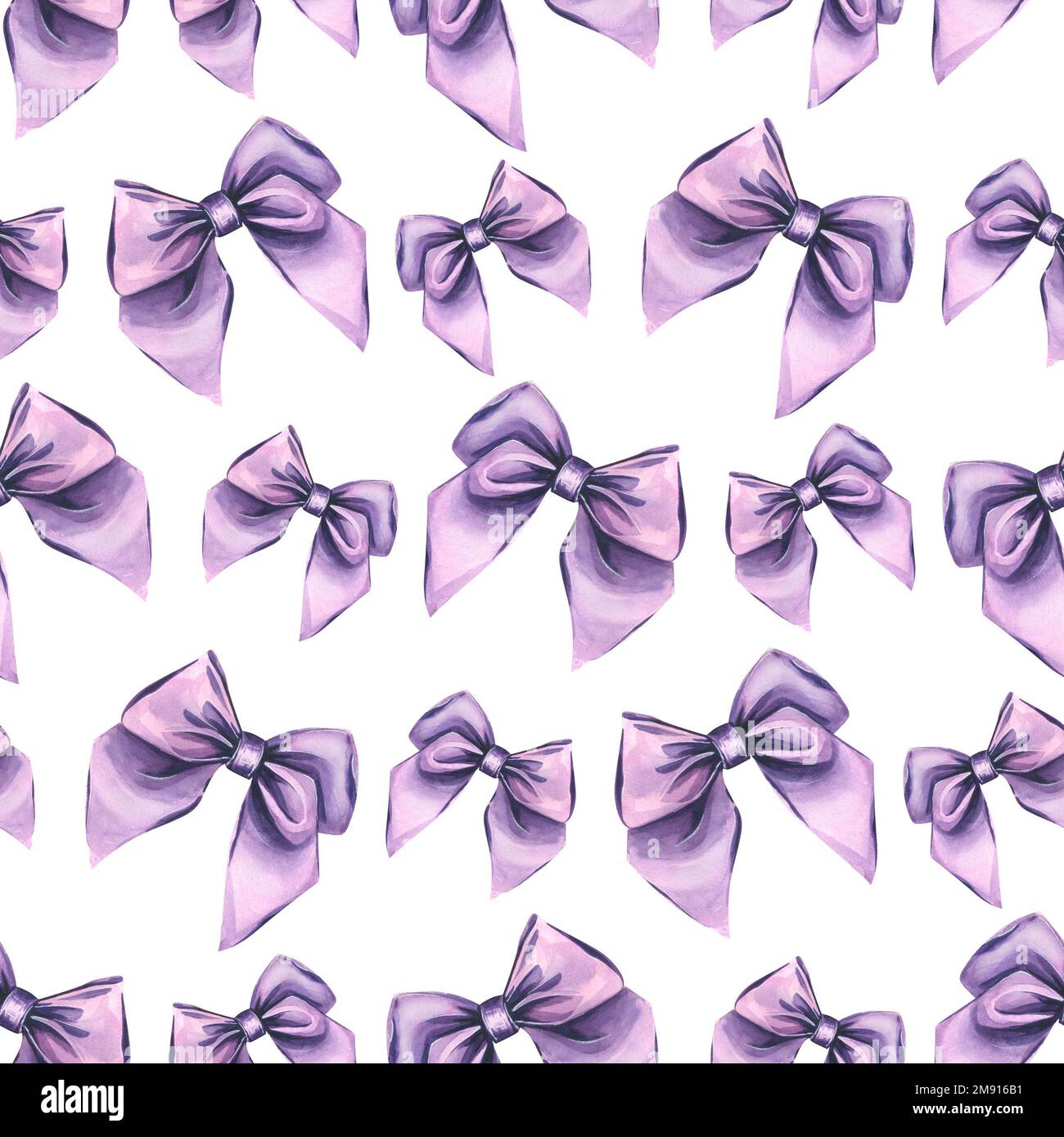Lilac, satin bows on a white background. Watercolor illustration ...