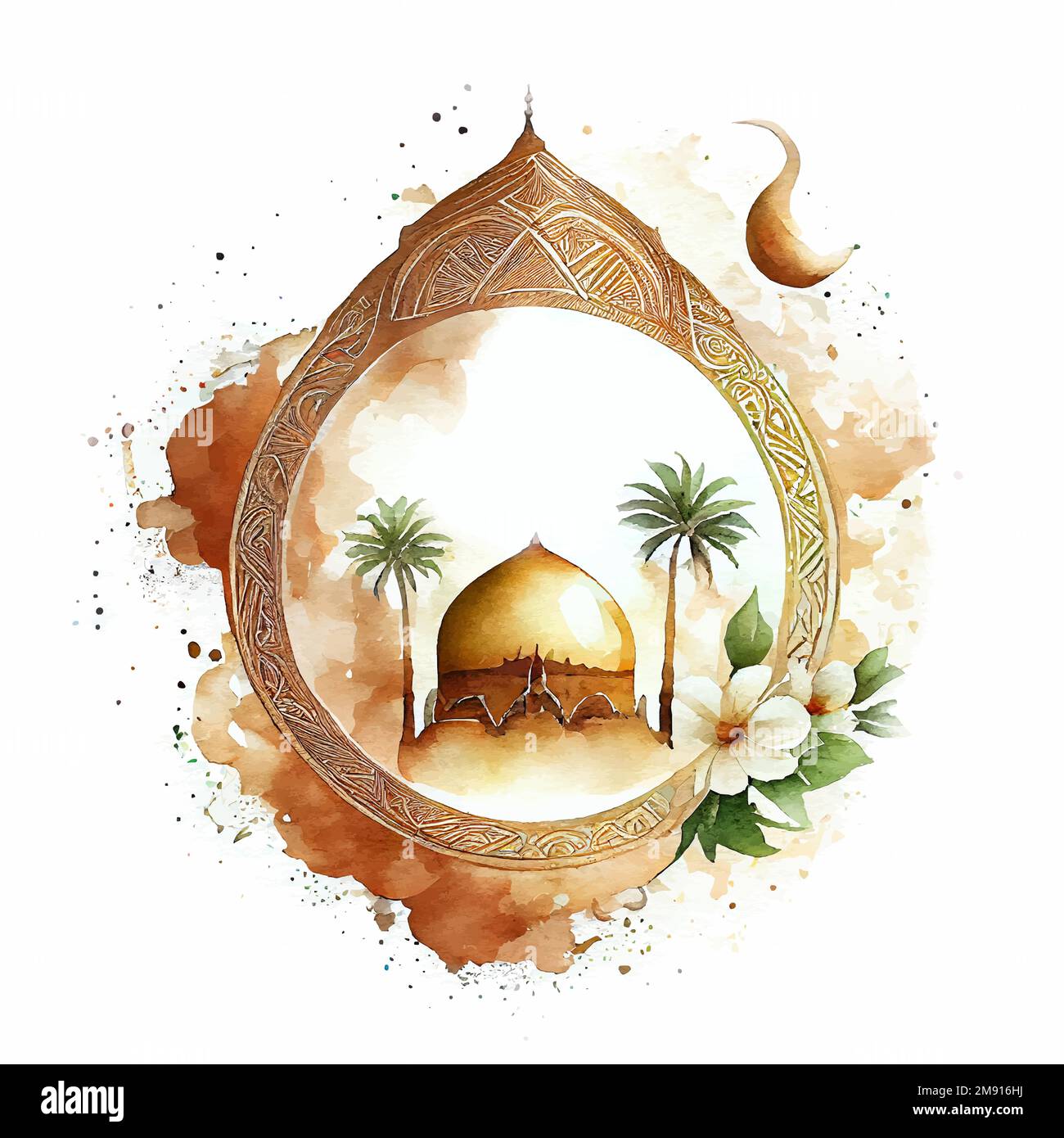 Watercolor Beautiful Painted Islamic Mosque Stock Vector Image & Art ...