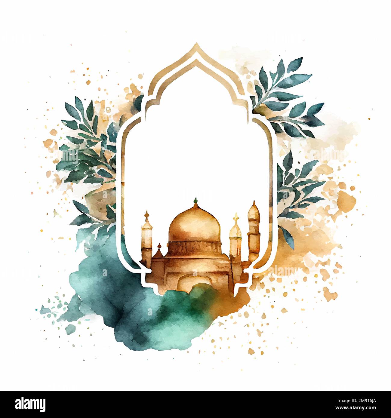 Watercolor Beautiful Painted Islamic Mosque Stock Vector Image & Art ...