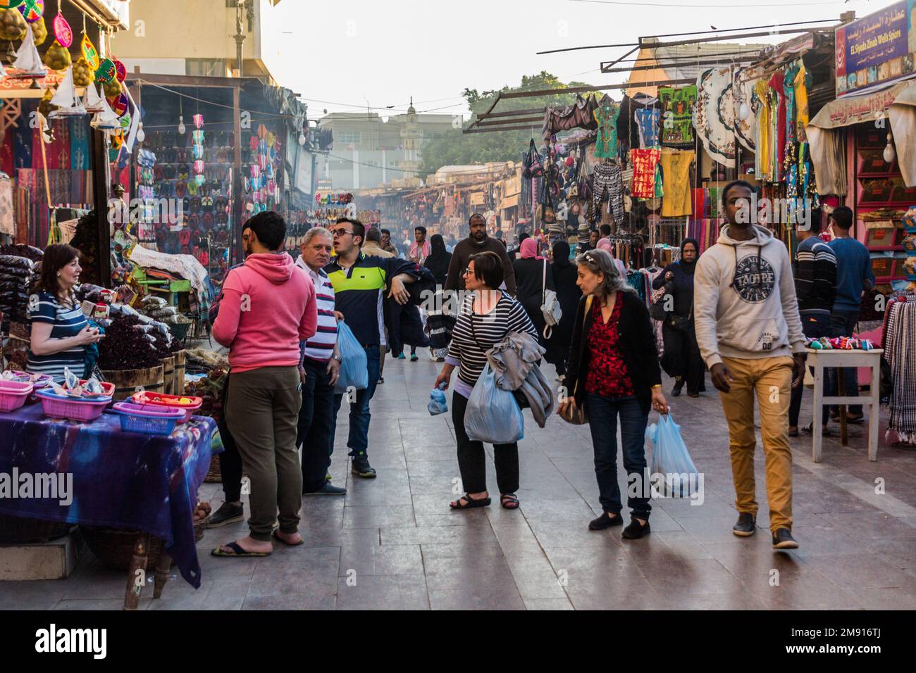 ASWAN, EGYPT: FEB 12, 2019: People at the old souk (market) in Aswan ...