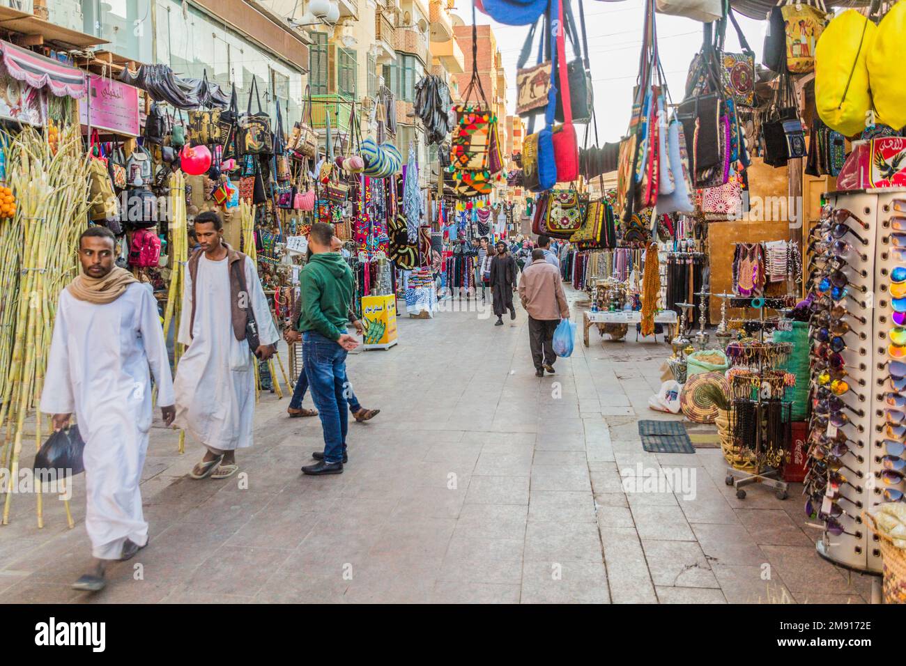 ASWAN, EGYPT: FEB 12, 2019: People at the old souk (market) in Aswan ...