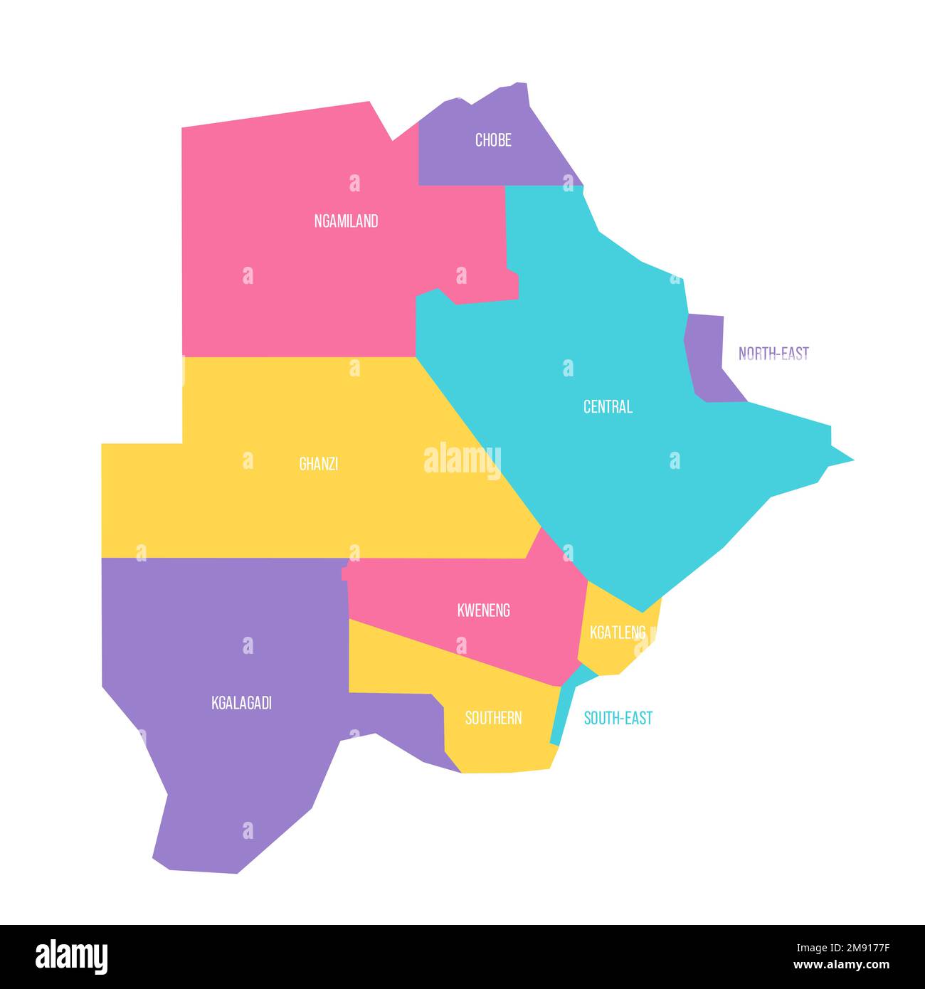 Botswana political map of administrative divisions - rural and urban ...