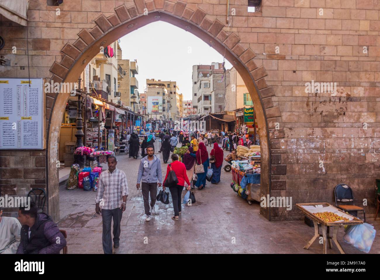 ASWAN, EGYPT: FEB 12, 2019: People at the old souk (market) in Aswan ...