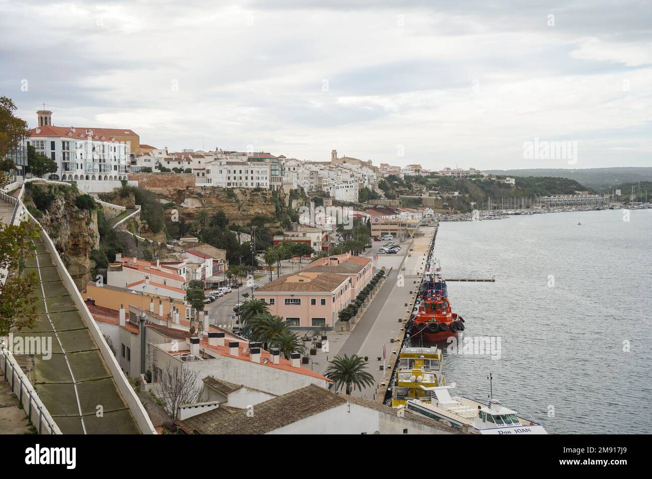 The old city centre of Mahon, Mao Menorca. with port, Mediterranean ...