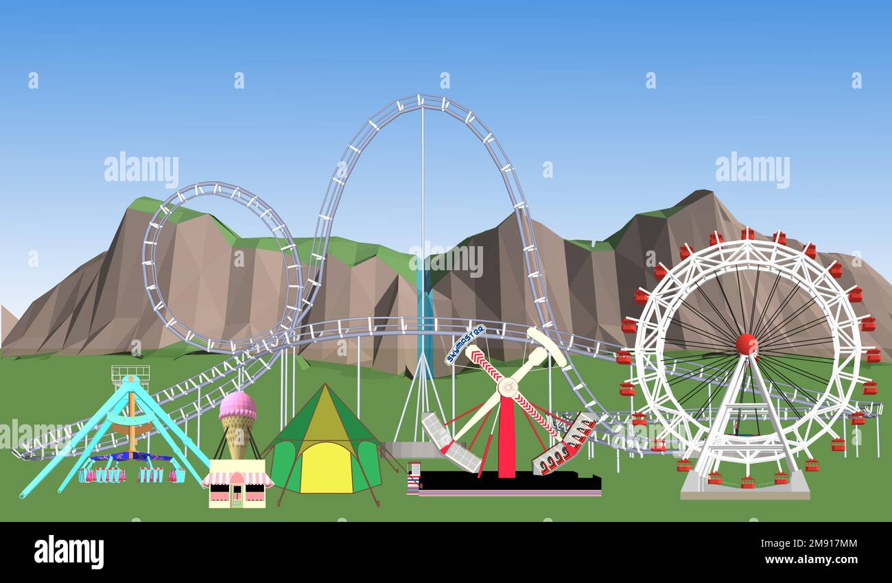 Amusement Park Circus Carnival Festival Fun Fair with Firework ...