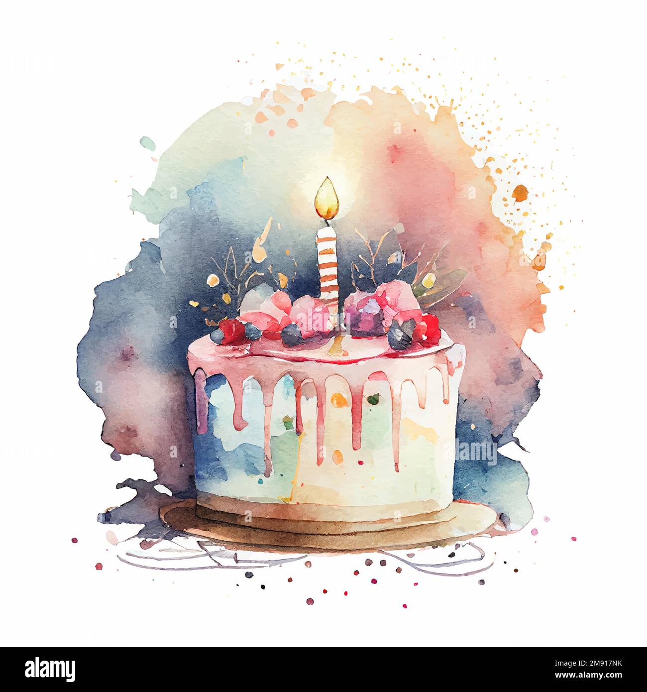 Cute Watercolor Birthday Cake with Candles Stock Vector Image & Art - Alamy