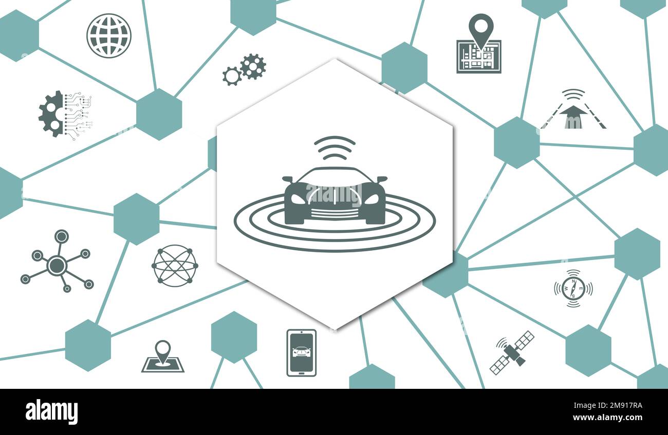 Concept of autonomous car with connected icons Stock Photo - Alamy
