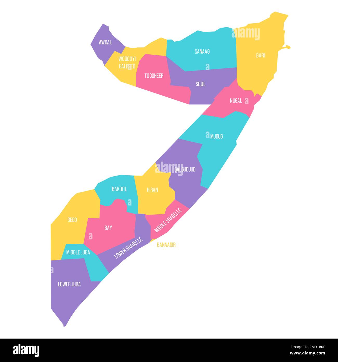 Somalia political map of administrative divisions - federal states ...
