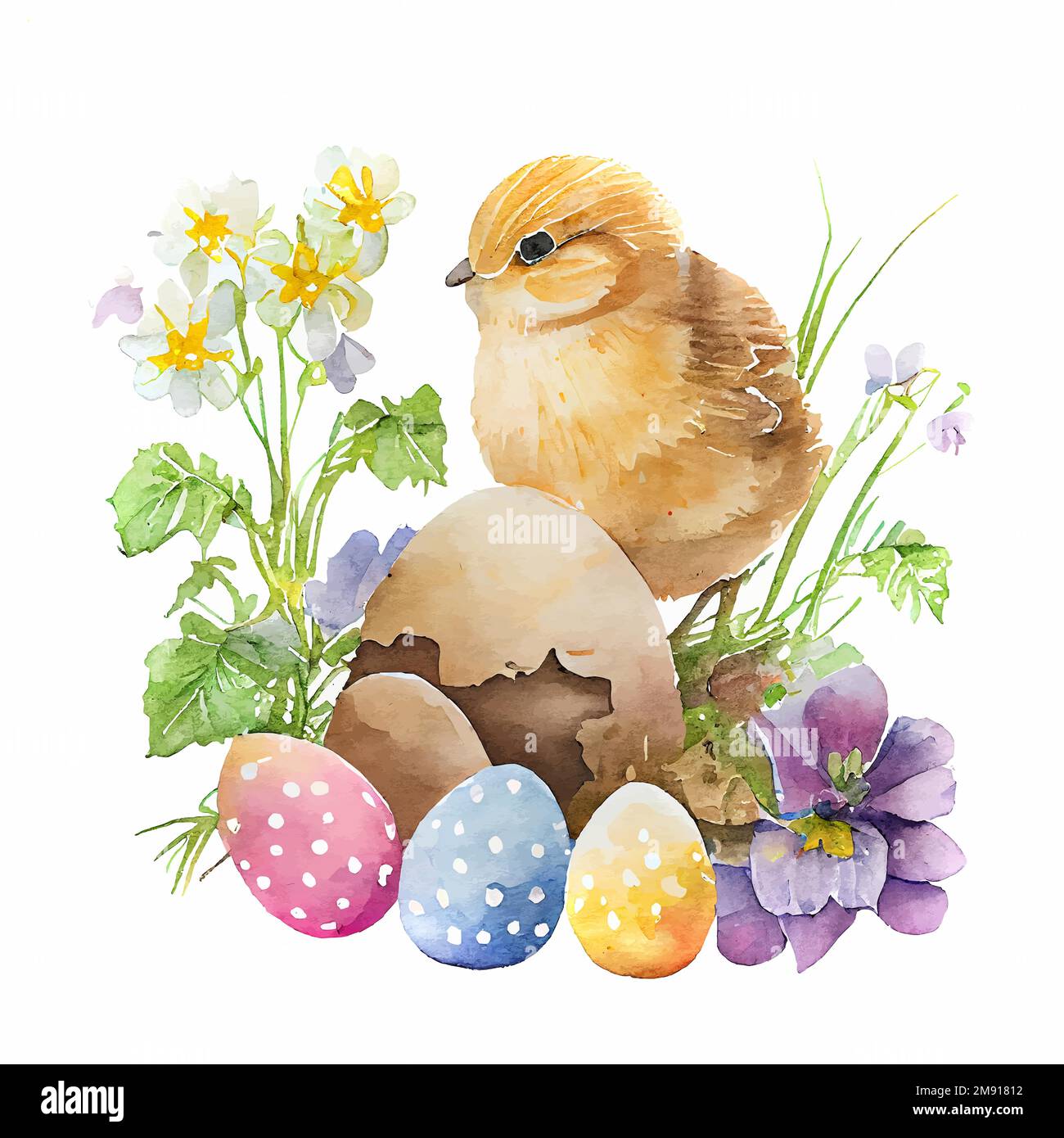 Cute Watercolor Easter Background with Egg and Flower Stock Vector ...