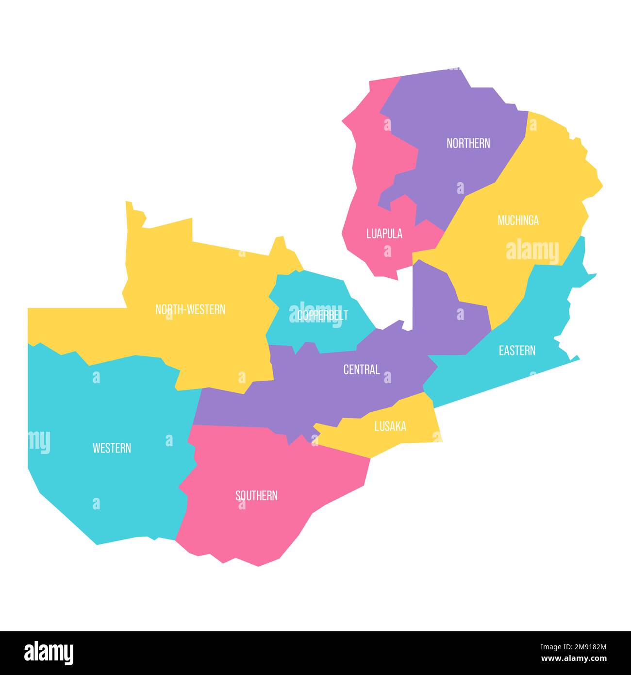 Zambia political map of administrative divisions - provinces. Colorful vector map with labels ...