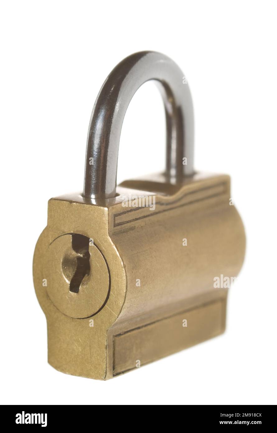 Closed yellow padlock on white Stock Photo - Alamy