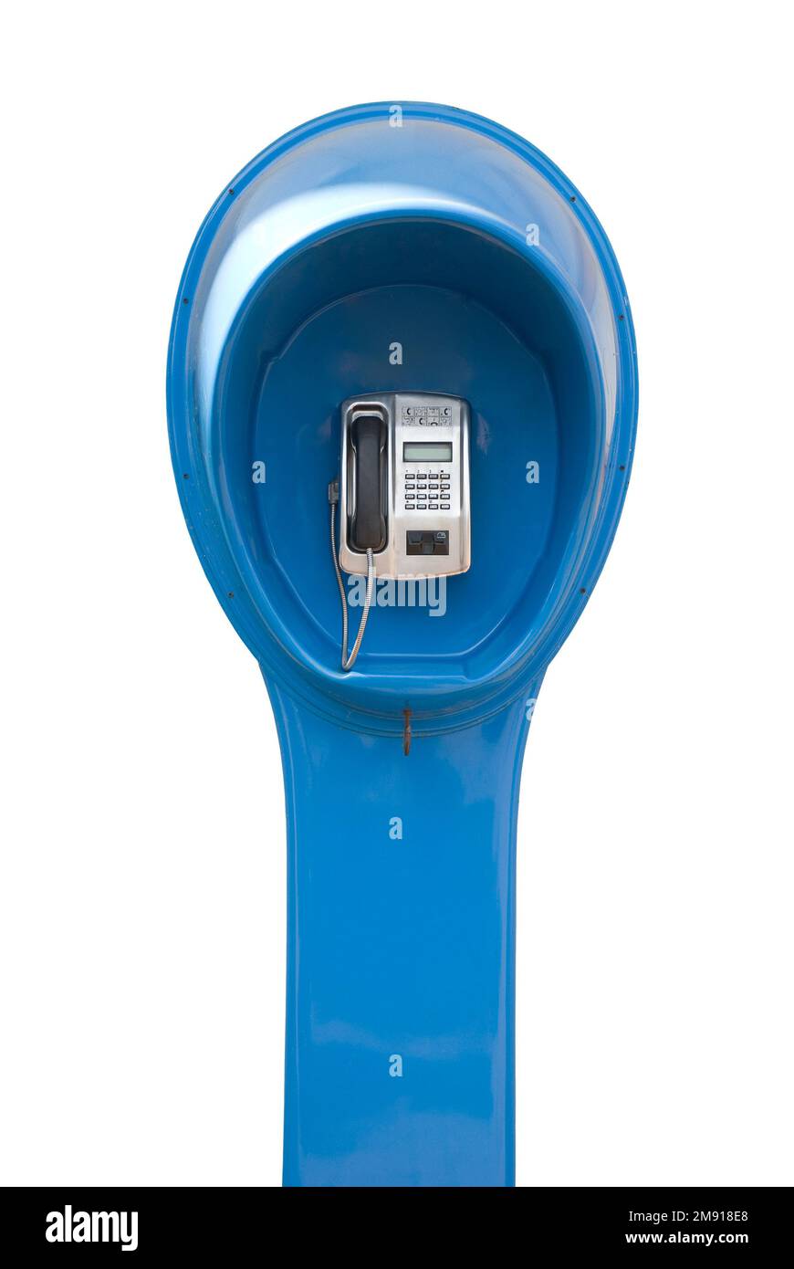 Public payphone in a blue booth on white Stock Photo - Alamy