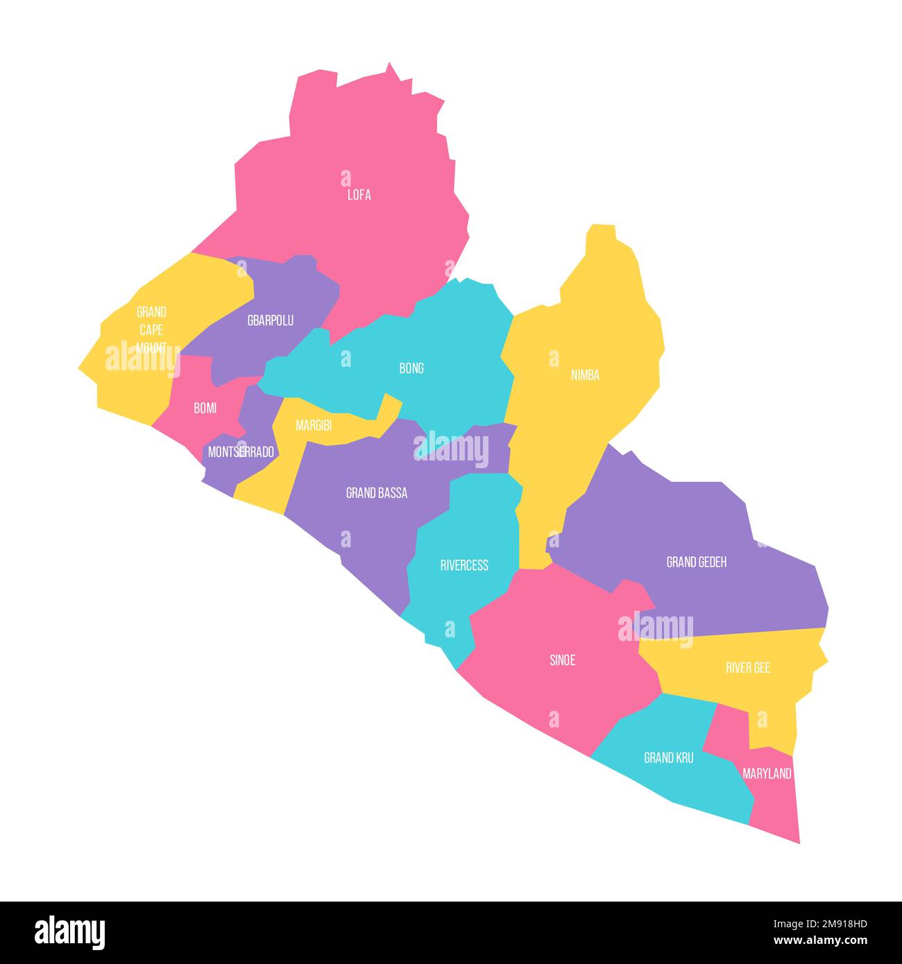 Liberia political map of administrative divisions - counties. Colorful ...