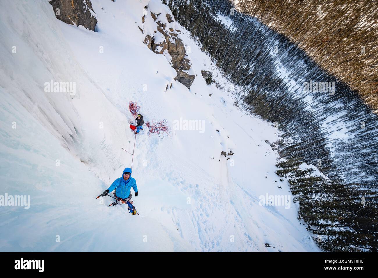 Brandon Prince climbing a route called Shades of Beauty WI4 on the ...