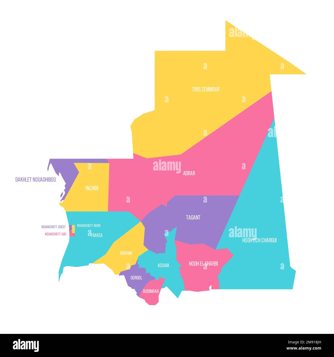 Mauritania political map of administrative divisions - regions and ...