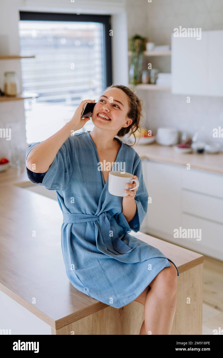 Calling woman drinking coffee in hi-res stock photography and images ...