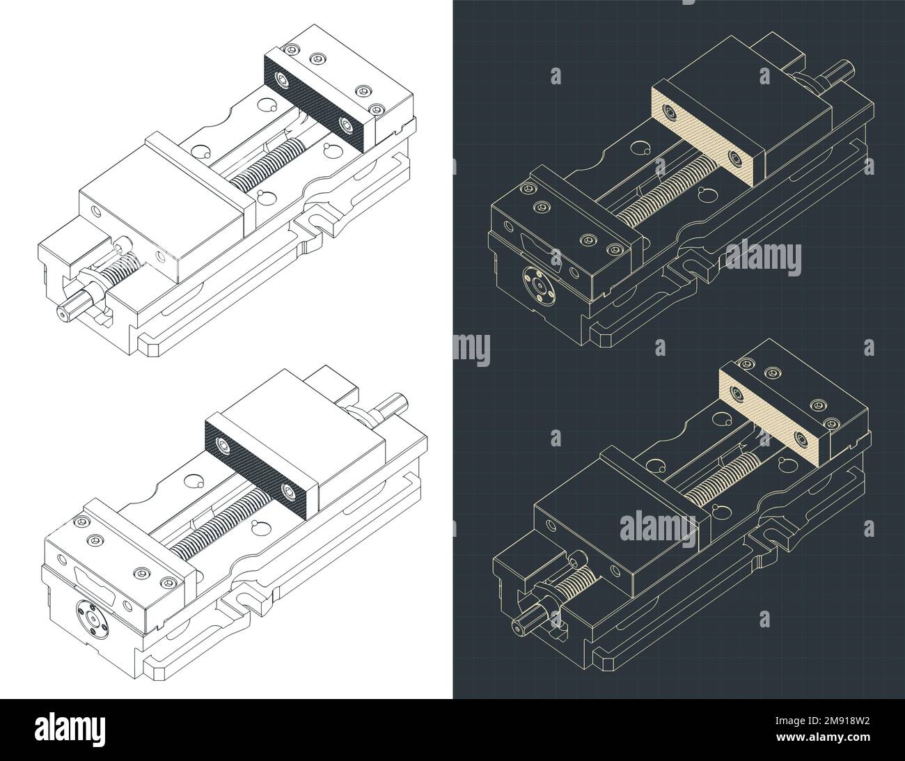 Stylized vector illustrations of isometric blueprints of machine vice Stock Vector Image & Art ...