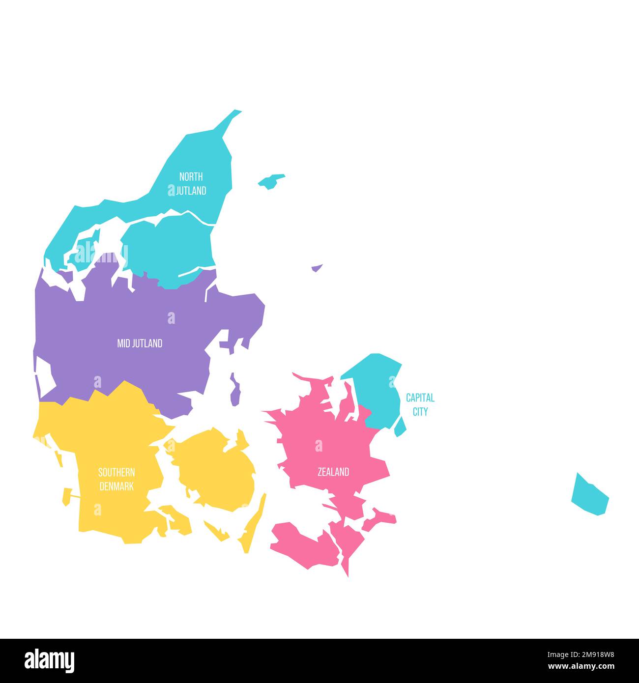 Denmark political map of administrative divisions - regions. Colorful ...
