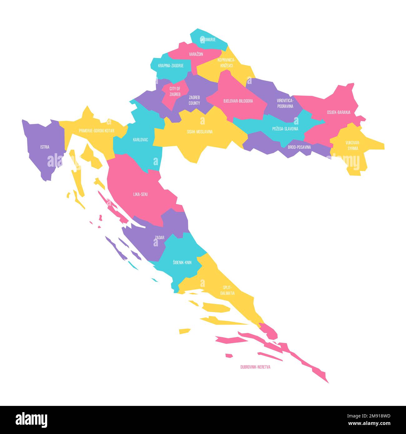 Croatia political map of administrative divisions - counties. Colorful vector map with labels ...