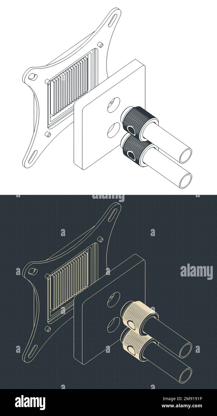 Stylized vector illustrations of isometric blueprints of disassembled ...