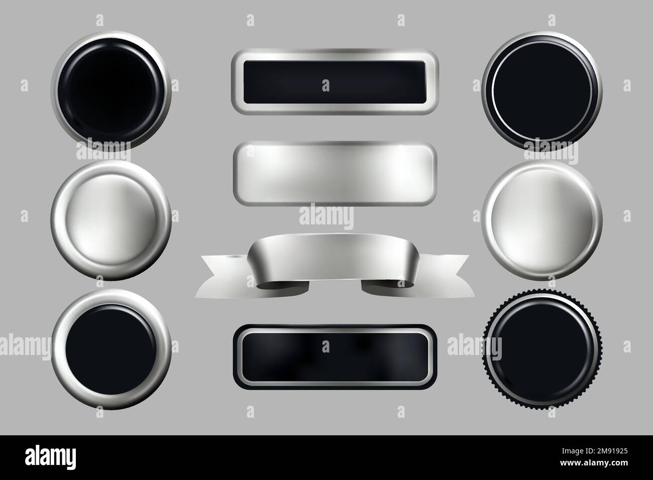 Silver and black circle seal premium stamp sticker, tag label, vector ...