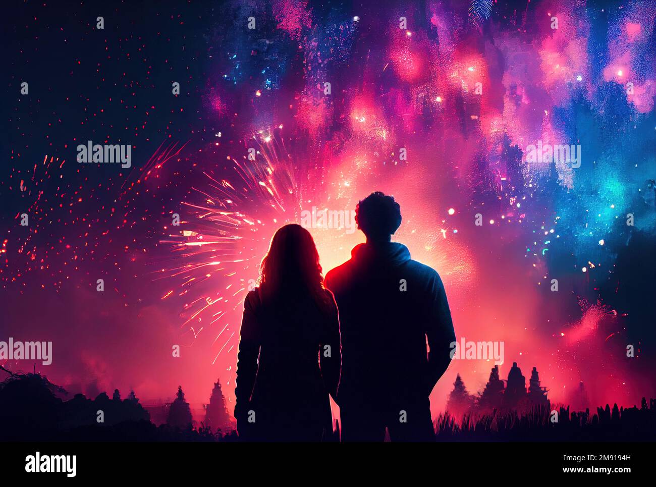 People watching fireworks Stock Photo - Alamy