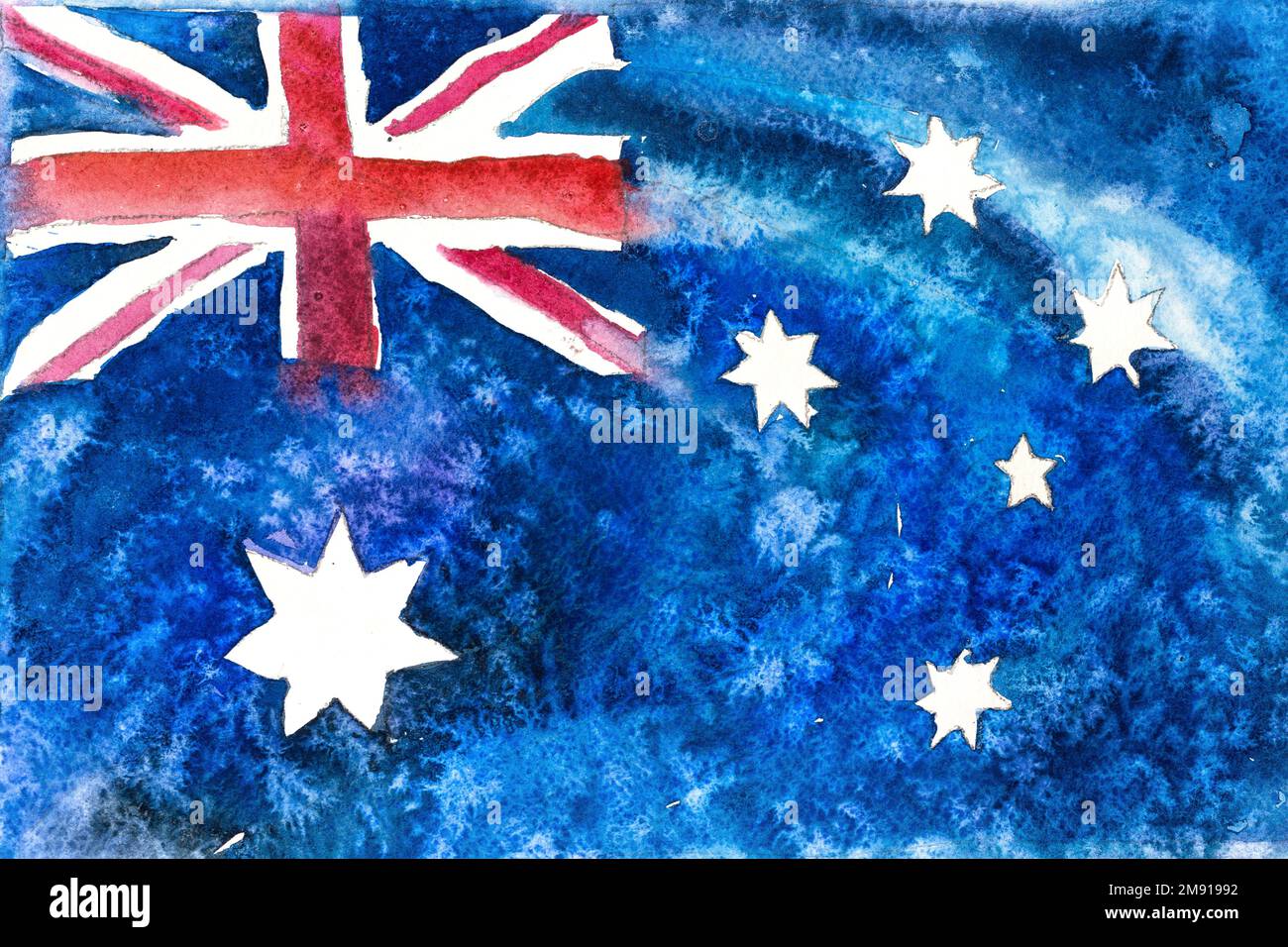 Australia, Australian flag. Hand drawn watercolor illustration Stock ...