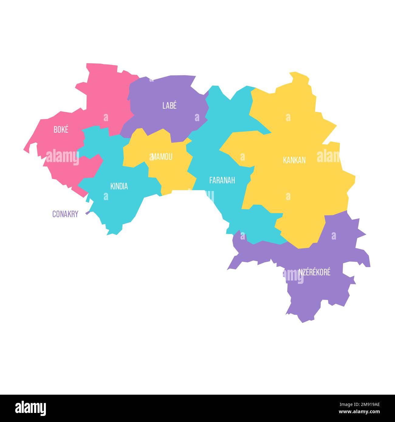 Guinea political map of administrative divisions - regions. Colorful ...