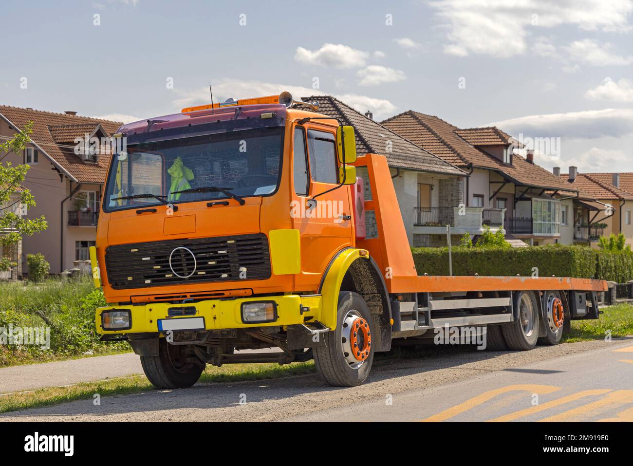 Large Flatbed Tow Truck Recovery Vehicle Painted in Orange Stock Photo ...