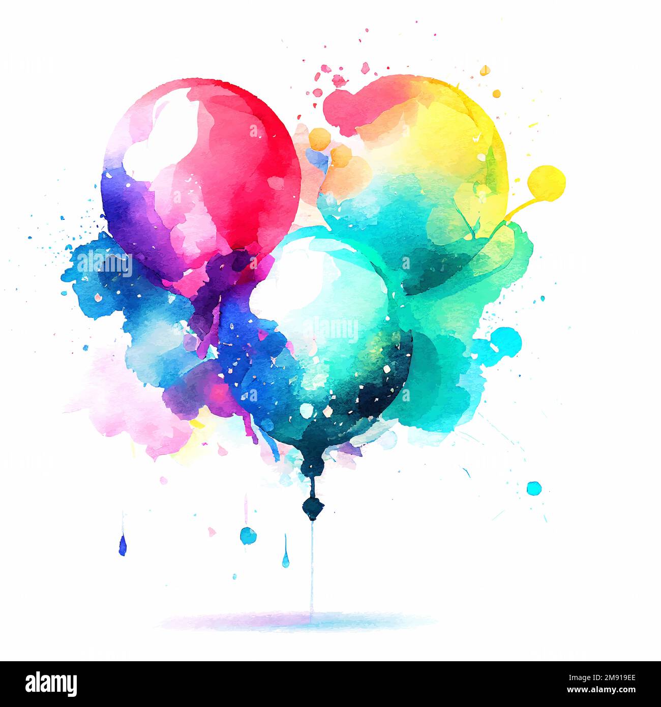 Cute Watercolor Birthday Balloons Card Stock Vector Image & Art - Alamy