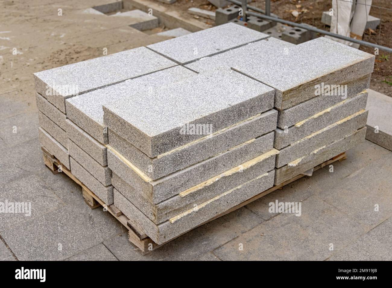 Stack of Pavement Tiles at Pallet Street Construction Site Stock Photo ...