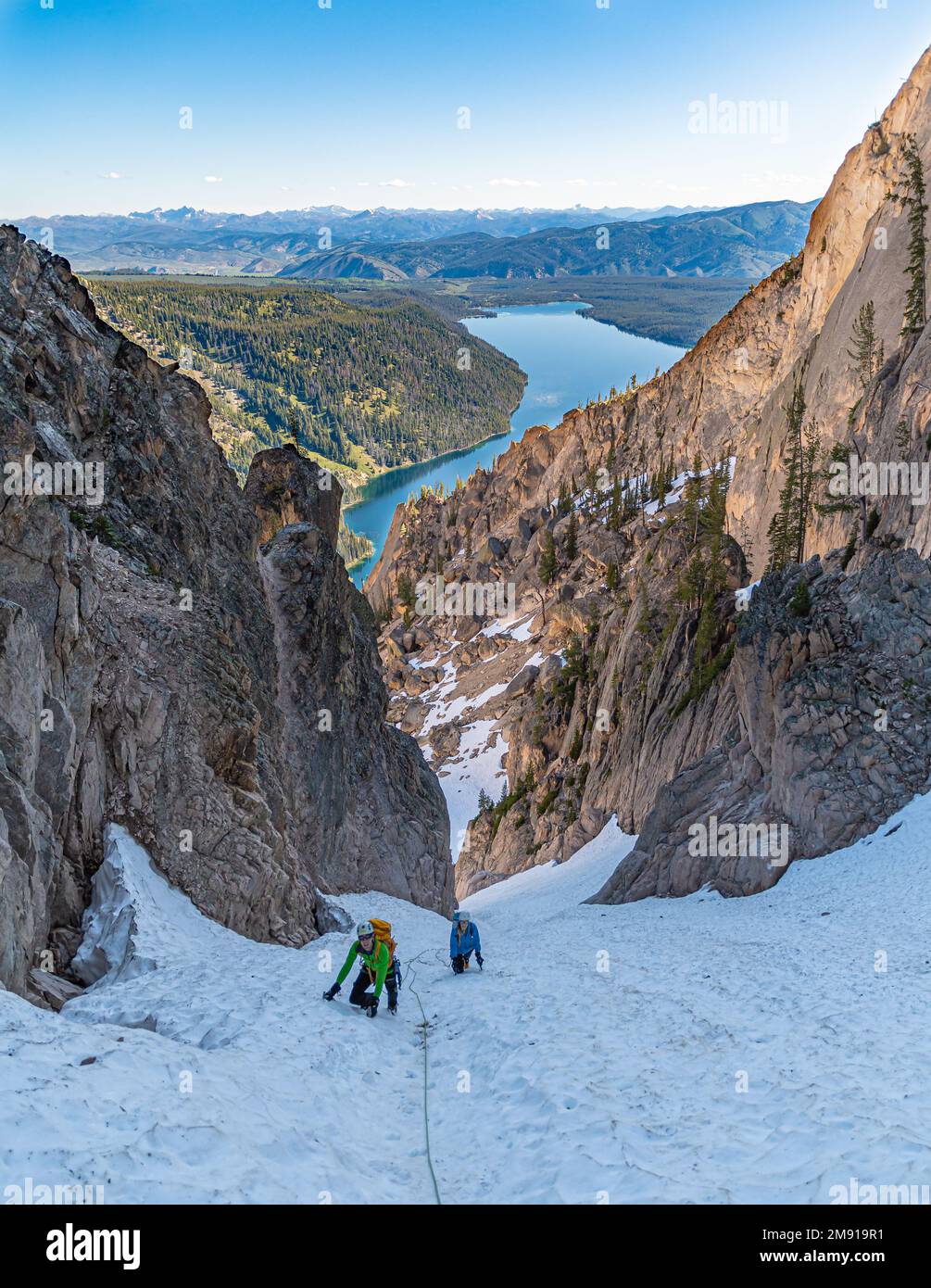 Troy Cobb and Noelle Snyder climbing the Chockstone Couloir on the ...