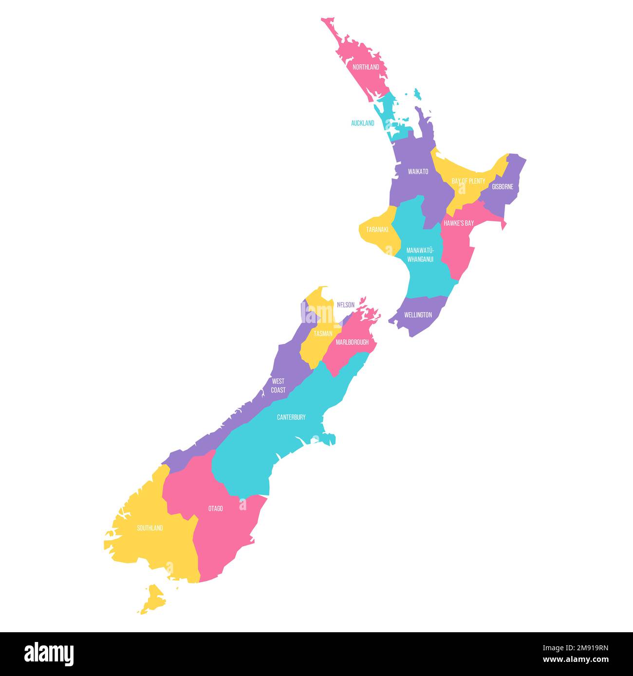 New Zealand political map of administrative divisions - regions ...