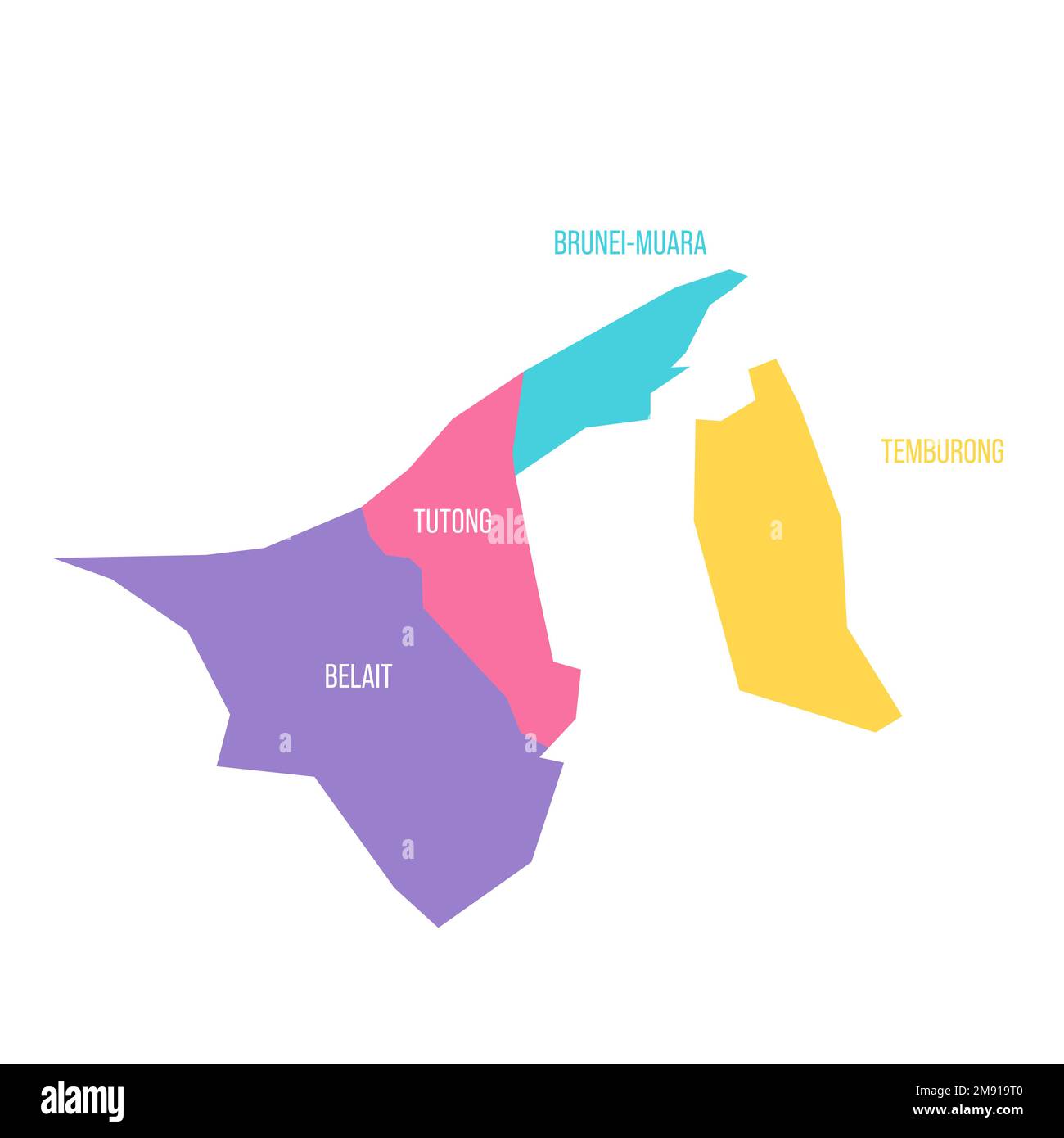 Brunei political map of administrative divisions - districts. Colorful ...