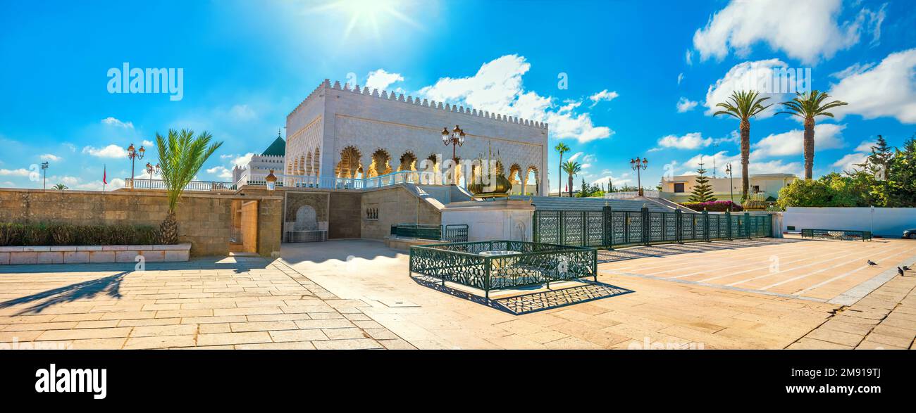 Panoramic view of square and Mausoleum of King Mohammed V located on ...