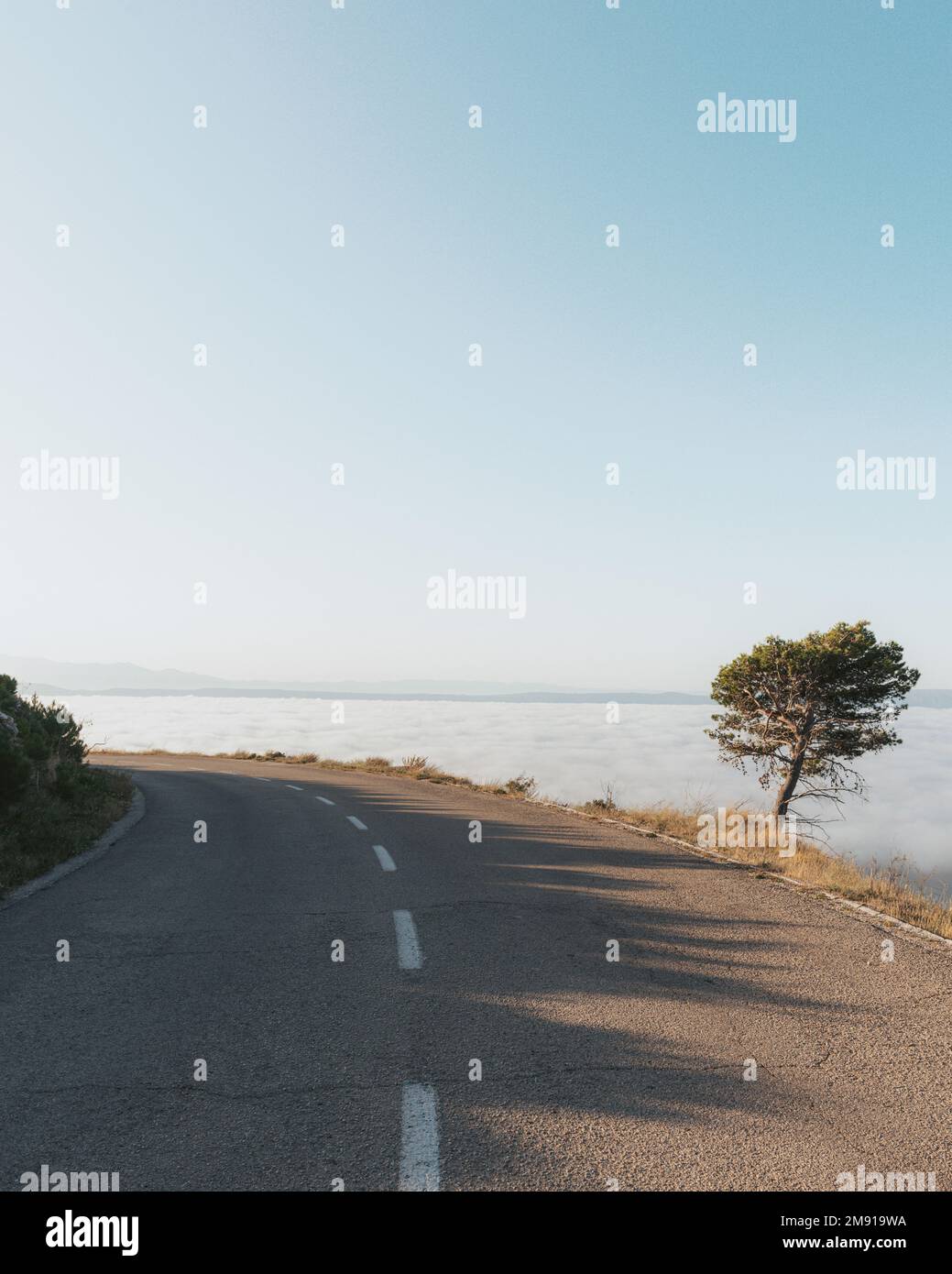 A curve road with the ocean and sunset background Stock Photo - Alamy