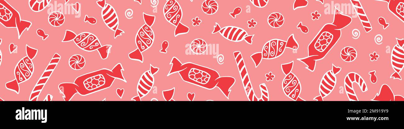 Seamless pattern with red candies on pink background. Hand drawn sweets ...