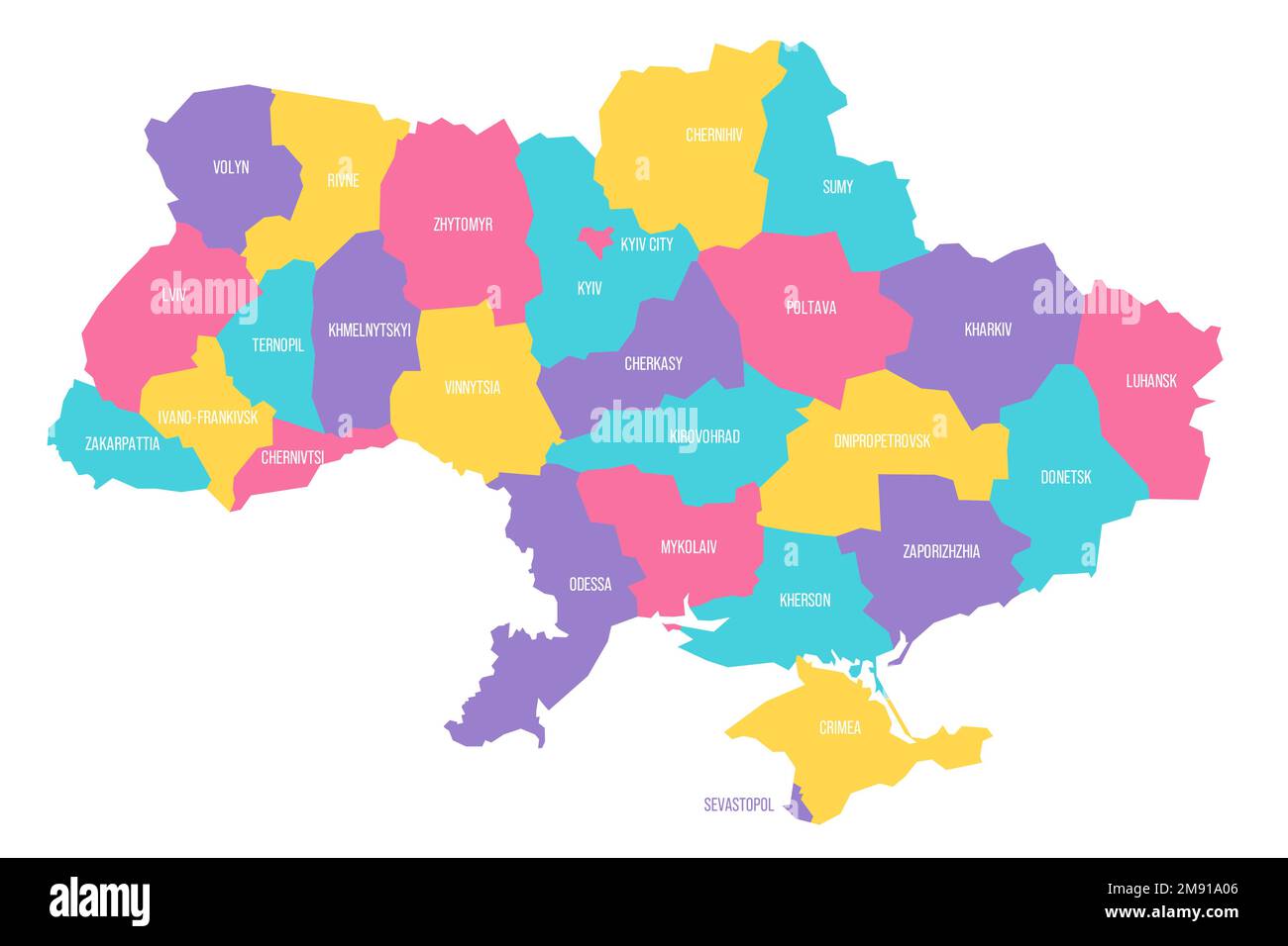 Ukraine political map of administrative divisions - regions, two cities ...