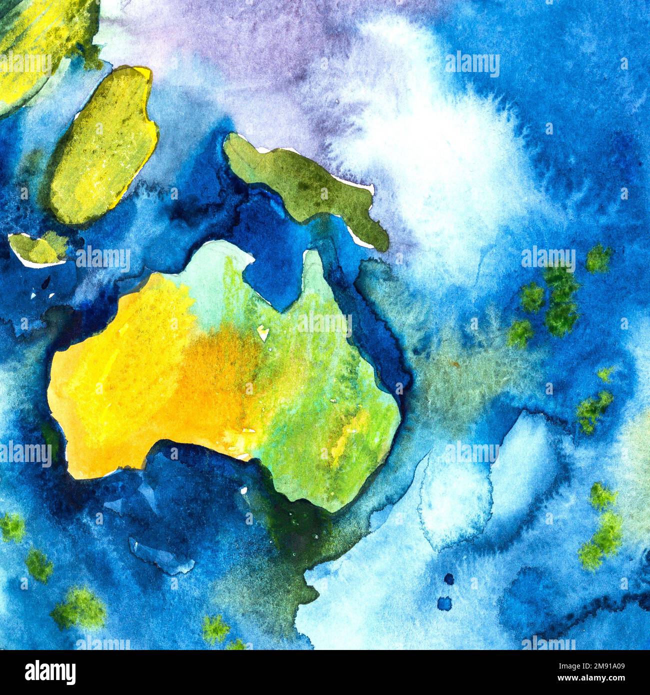 Watercolor hand drawn map of Australia. Watercolour illustration Stock ...